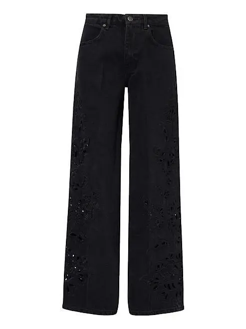 Farm Rio Richilieu Cut-out Wide-leg High-rise Jeans - Denim