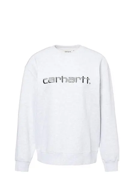 Carhartt Work In Progress Logo-embroidered Cotton Sweatshirt - Ash Hthr / Vlvt Grn