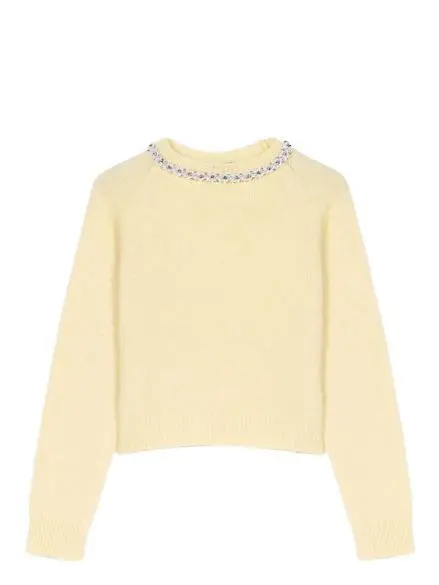 Maje Embellished Fluffy Knitted Jumper - Pale Yellow