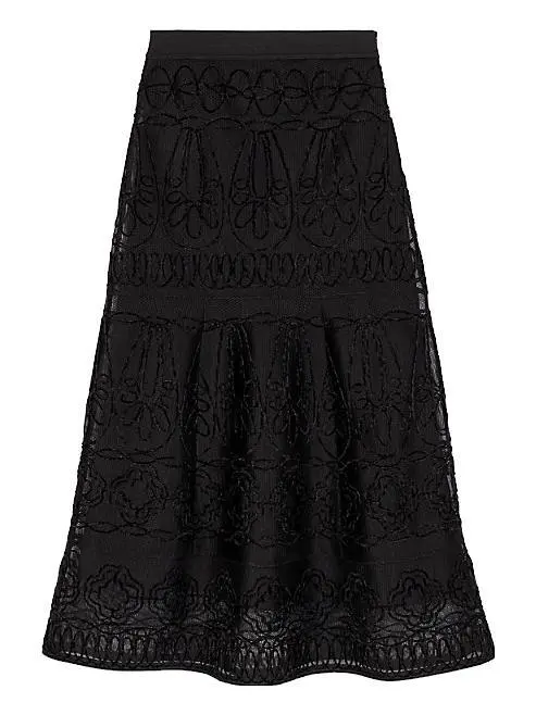 Maje Floral-embroidered Woven Maxi Skirt - Black