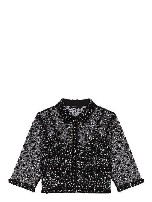 Maje Sequin Embellished Tulle Shirt - Black