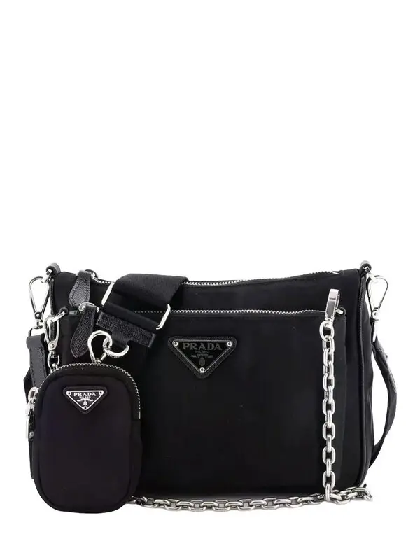 Prada Double Pouch Convertible Tessuto Crossbody Bag - Black
