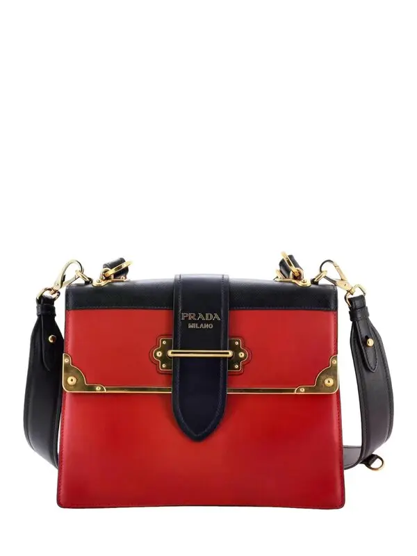 Prada Cahier Convertible City Calf And Saffiano Medium Shoulder Bag - Red