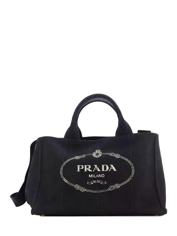 Prada Canapa Convertible Canvas Medium Tote Bag - Black