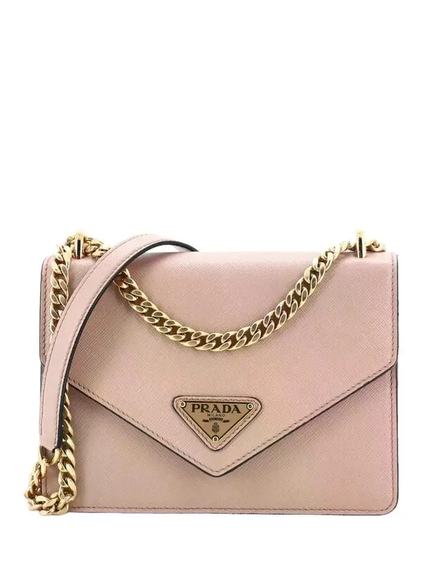 Prada Envelope Flap Chain Shoulder Bag Saffiano Leather Small - Neutrals