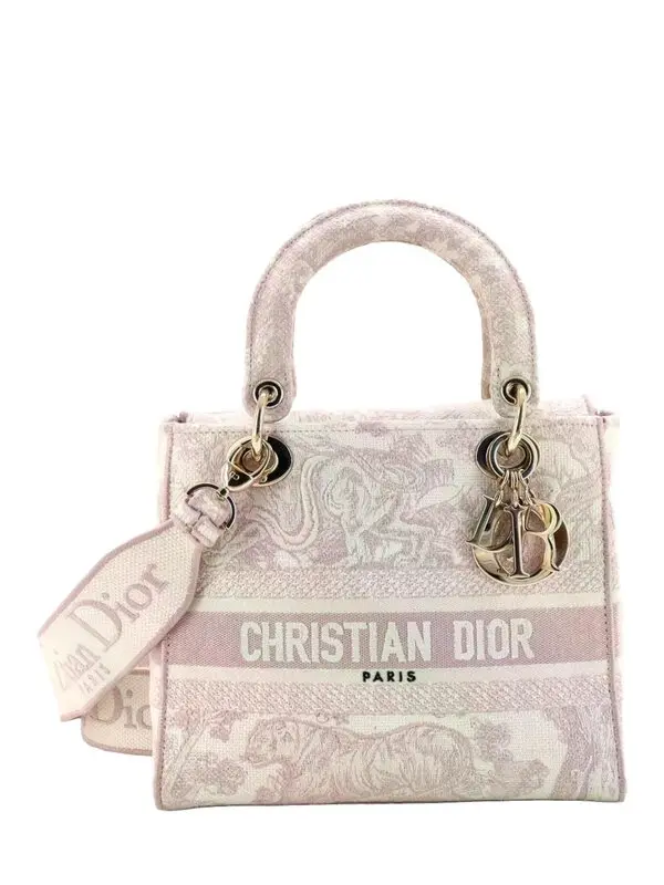 Dior Lady D-lite Embroidered Canvas Medium Satchel - Pink