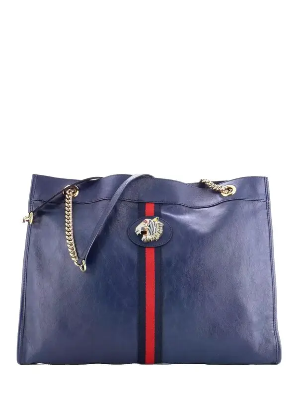 Gucci Rajah Chain Leather Large Tote Bag - Blue