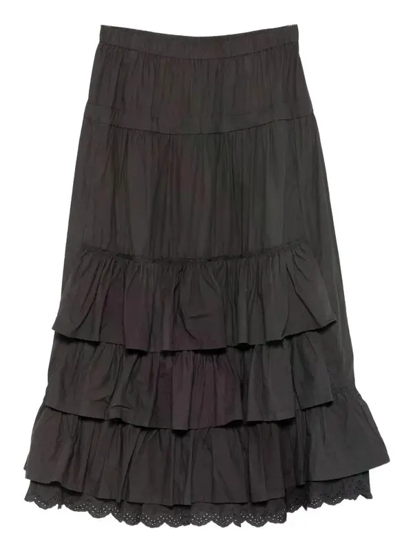 OPEN YY Rolled Waist Tiered Maxi Skirt - Black