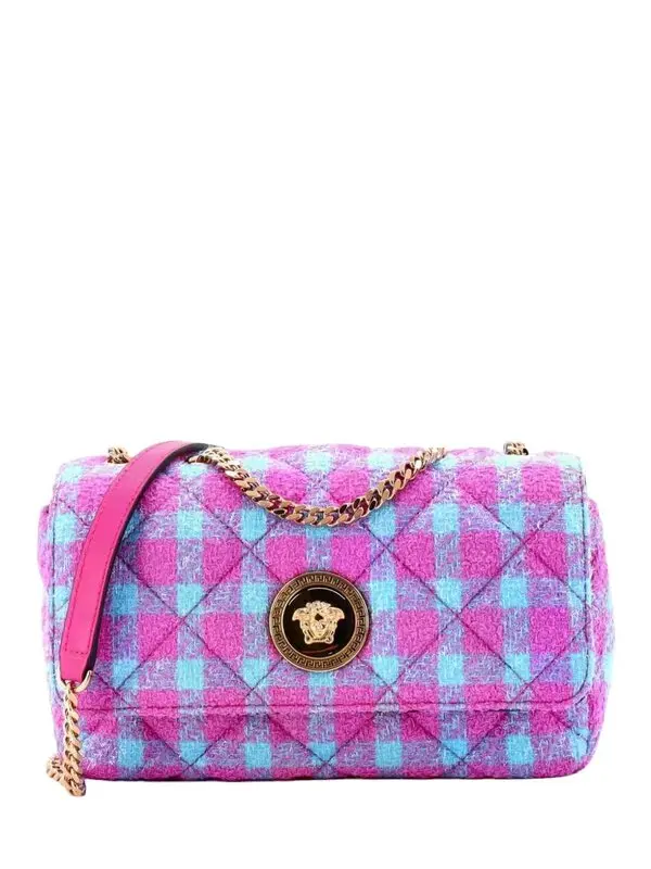 Versace Medusa Icon Chain Flap Bag Quilted Tweed - Pink