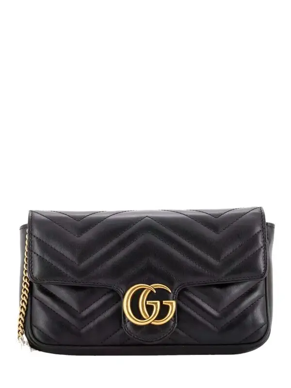 Gucci Gg Marmont Wallet On Chain Matelasse Leather Mini Crossbody Bag - Black