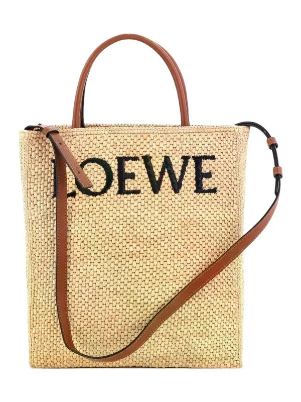 Loewe Raffia And Leather North South Tote Bag - Brown