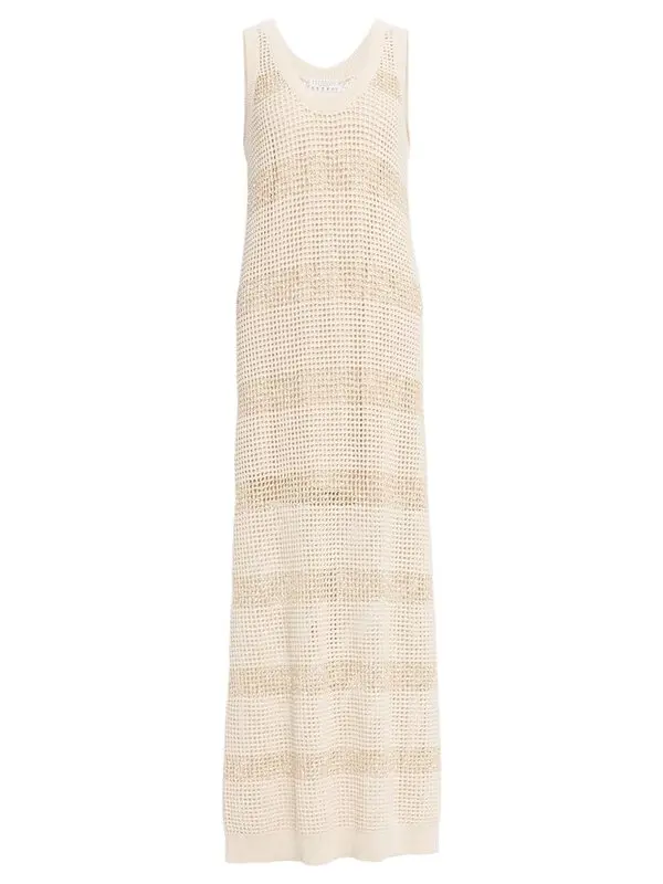 Brunello Cucinelli Striped Paillette Open-knit Maxi Dress - Avena