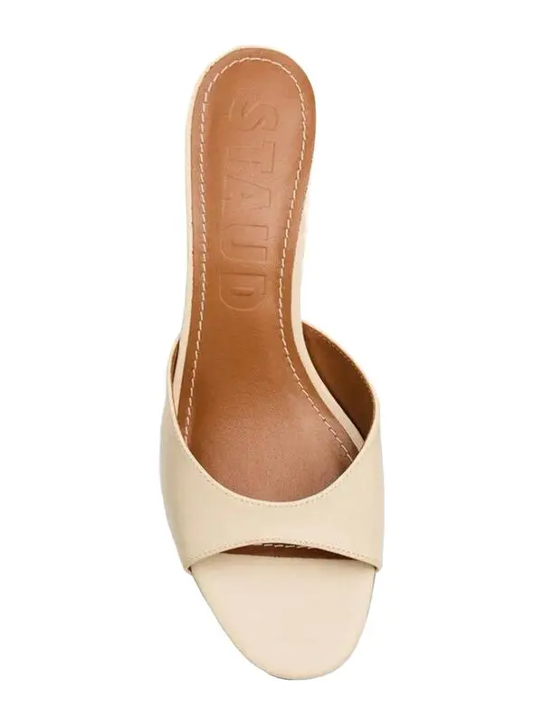 Staud Brigitte Leather Wedge Mules - Cream