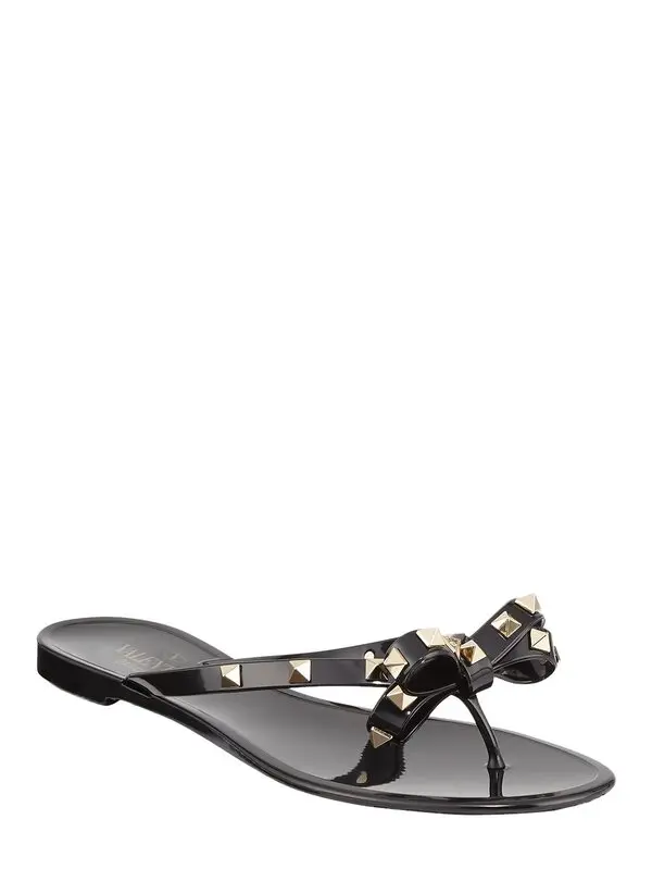 Valentino Garavani Rockstud Flat Thong Sandals - Nero