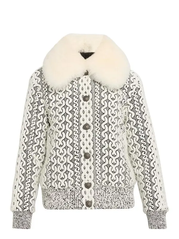Moncler Beille Detachable Shearling Collar Bomber Jacket - White