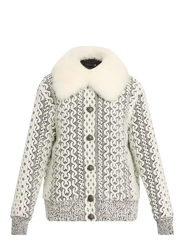 Moncler Beille Detachable Shearling Collar Bomber Jacket - White/black