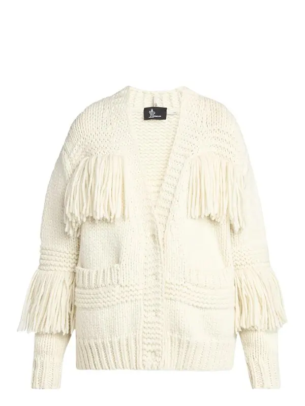 Moncler Wool-blend Fringe Cardigan - White
