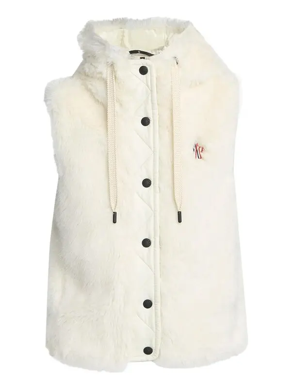 Moncler Arve Hooded Teddy Down Vest - White