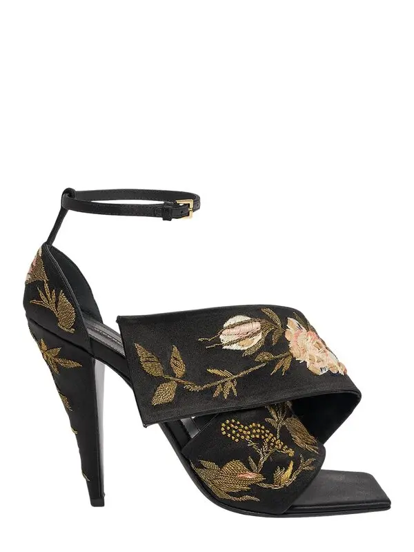 Givenchy Floral Embroidered Twisted Ribbon Sandals - Black