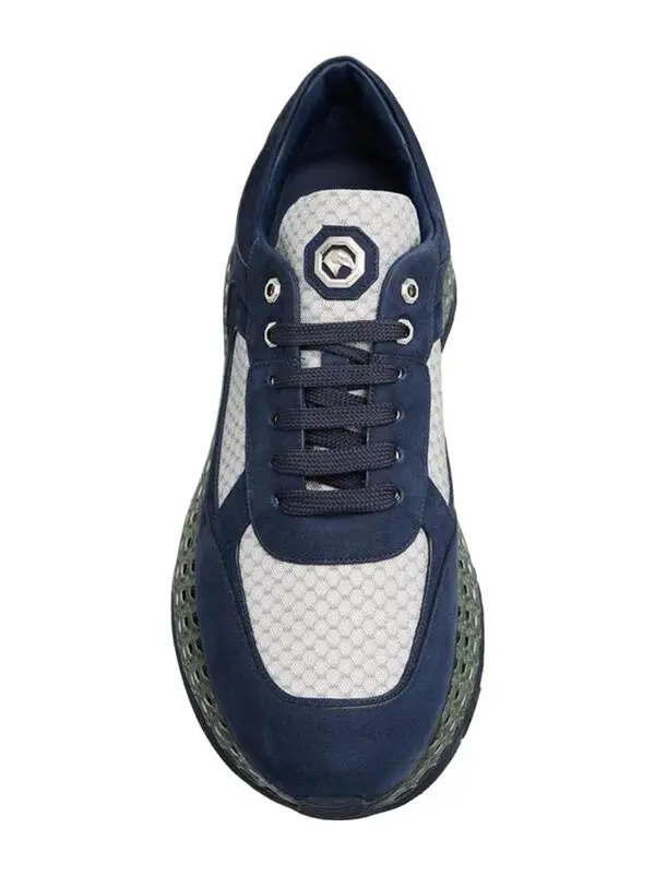 Stefano Ricci Suede And Technical Fabric Sneakers - Blue/grey