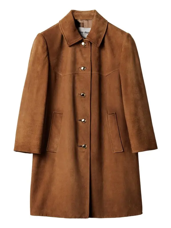Miu Miu Waxed Suede Three-quarter Sleeve Coat - Cinnamon