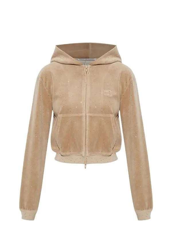 Alexander Wang Hooded Crystal-embellished Velour Sweatshirt - Beige