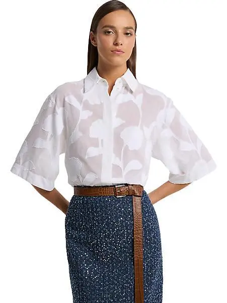 Michael Kors Floral Fil Coupé Cotton Shirt - White