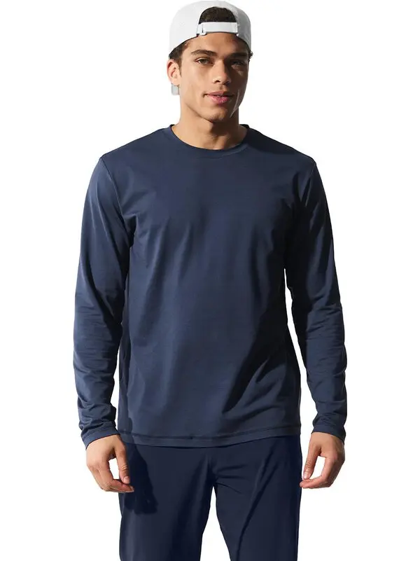 Alo Yoga Conquer Reform Crewneck Long Sleeve Top - Navy