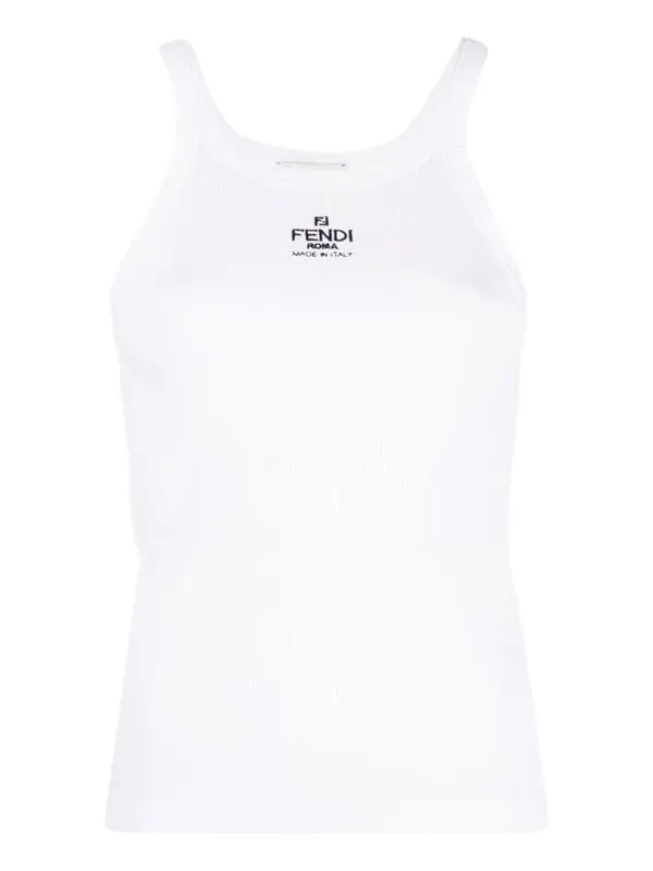 Fendi Logo Cotton Tank Top - White