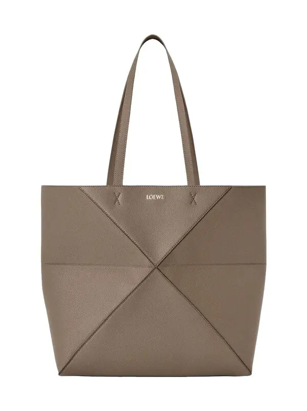 Loewe Puzzle Fold Medium Leather Tote - Grey