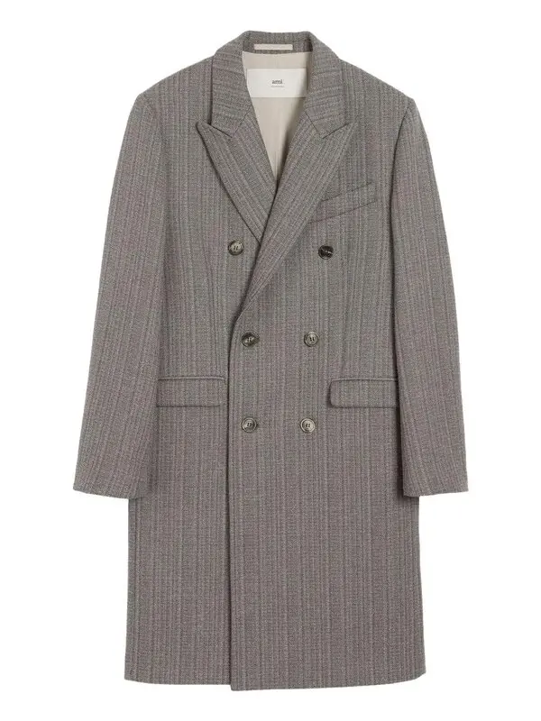 Ami Wool Herringbone Coat - Grey
