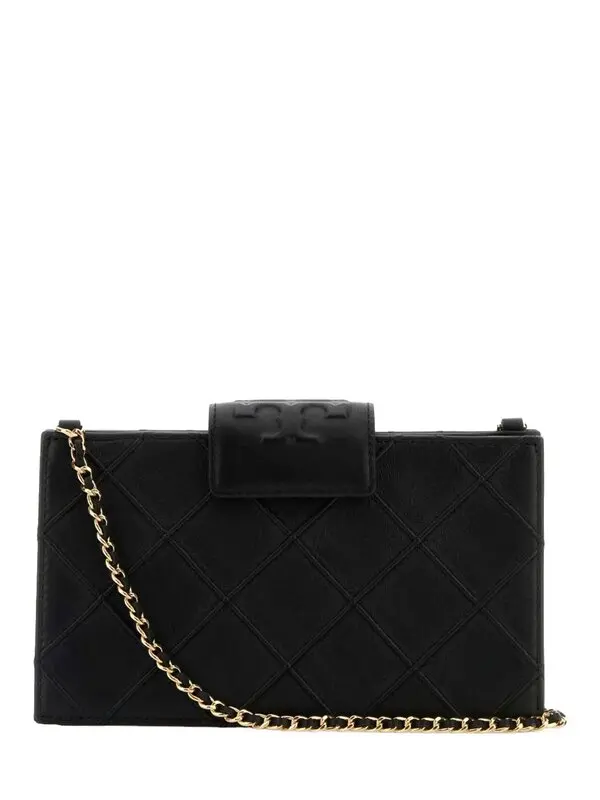 Tory Burch Fleming Leather Wallet On Chain - Black