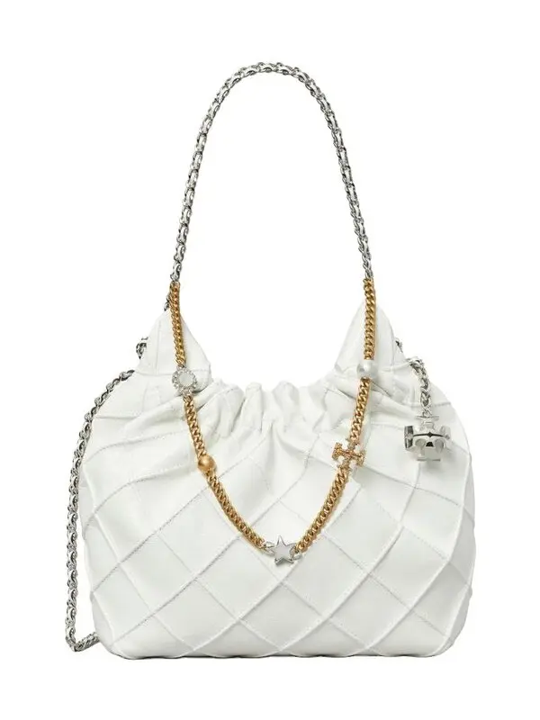 Tory Burch Fleming Mini Leather Hobo Bag - White