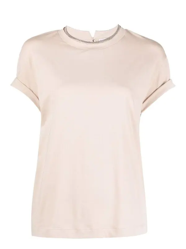 Brunello Cucinelli Cotton T-shirt With Trim - Beige
