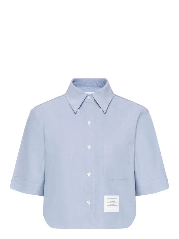 Thom Browne Cotton Cropped Shirt - Sky Blue