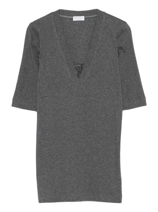 Brunello Cucinelli Cotton V-necked Sweater - Grey