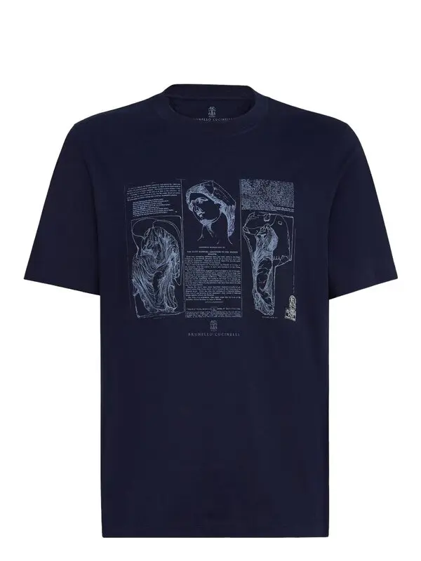 Brunello Cucinelli Printed Cotton T-shirt - Blue