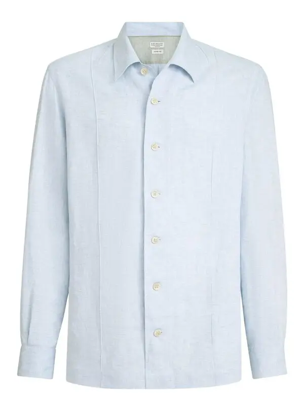 Brunello Cucinelli Linen And Cotton Blend Shirt - Sky Blue