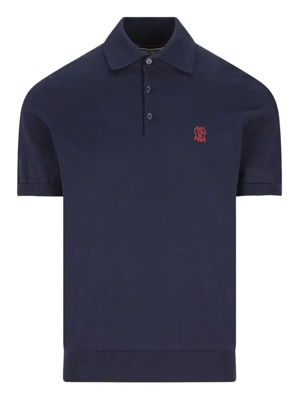 Brunello Cucinelli Logo Cotton Polo Shirt - Blue