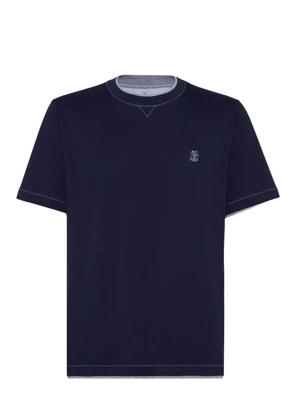 Brunello Cucinelli Logo Cotton T-shirt - Blue