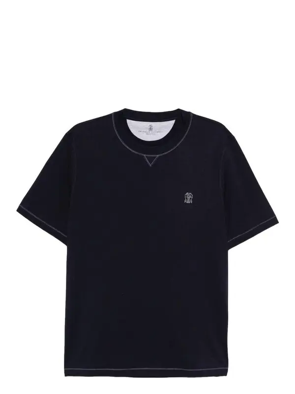 Brunello Cucinelli Logo Cotton T-shirt - Blue