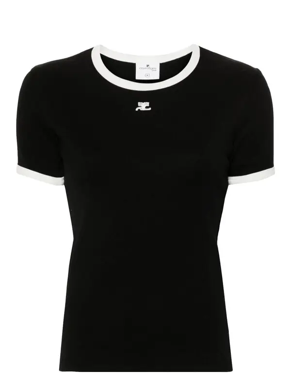 COURREGES Logo Cotton T-shirt - Black