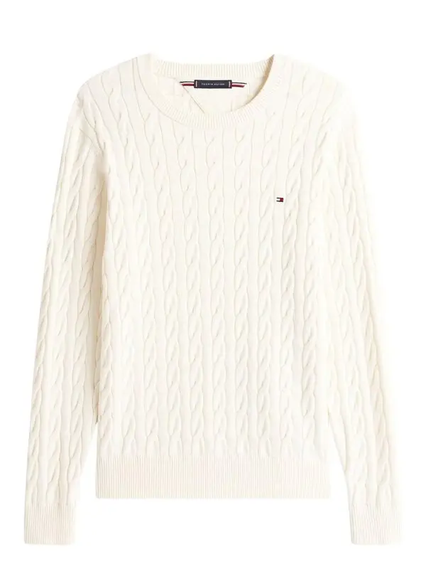 Tommy Hilfiger Crew Neck Pullover Sweater With Logo - White