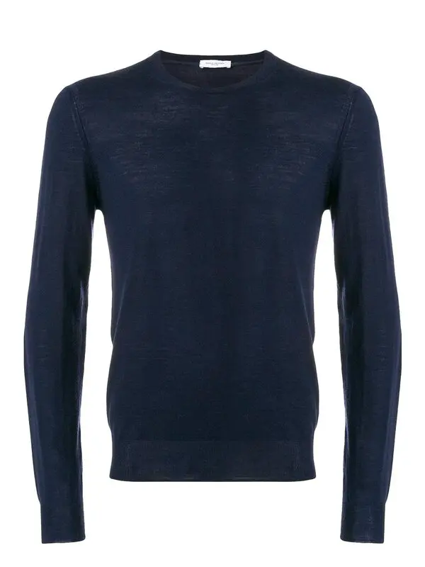 PAOLO PECORA Long-sleeved Crew Neck Pullover - Blue