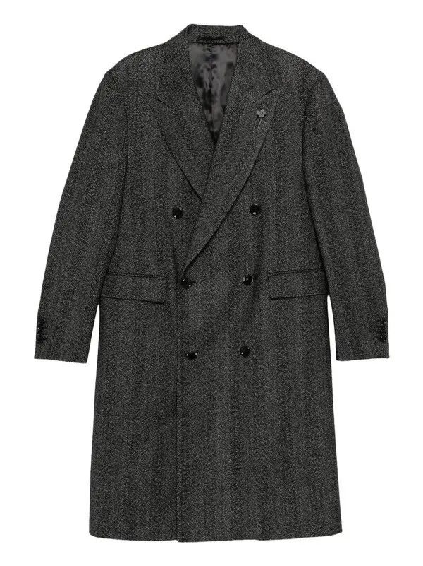LARDINI Double-breasted Herringbone Coat - Grey