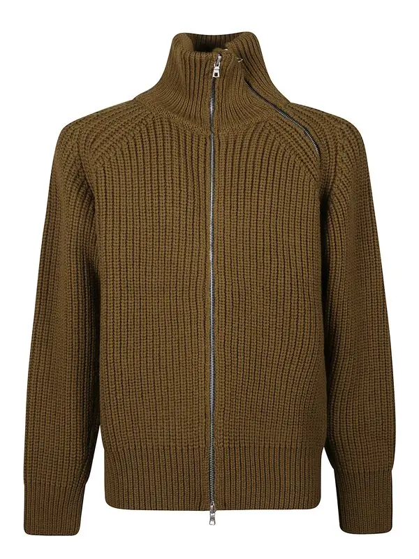 Dries Van Noten Monty Full Zip High Collar Sweater - Beige
