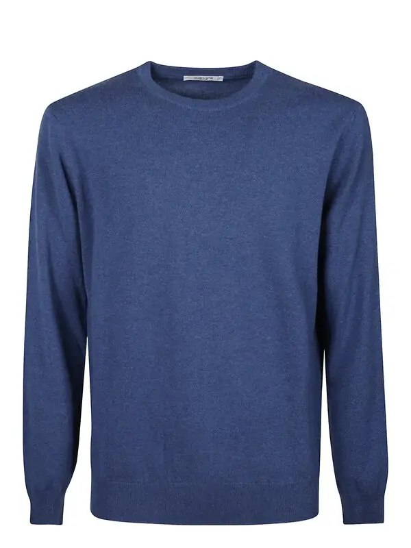 KANGRA Round Neck Fine Wool Sweater - Blue