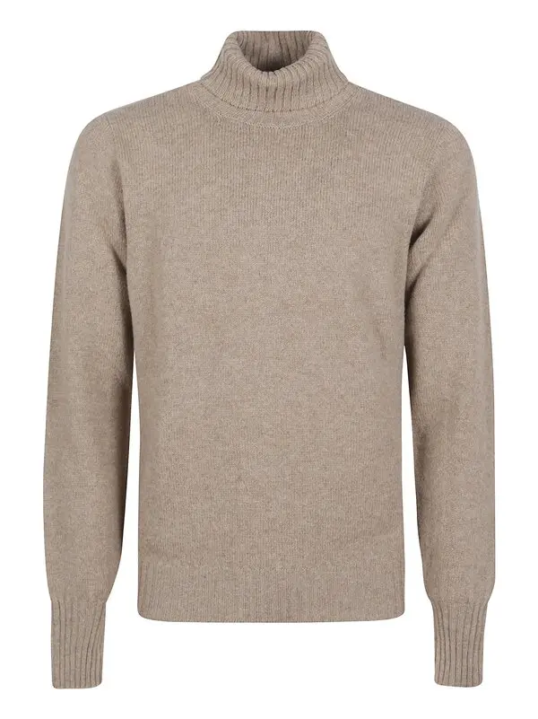 DRUMOHR Fine Knit Wool Turtleneck Sweater - Beige