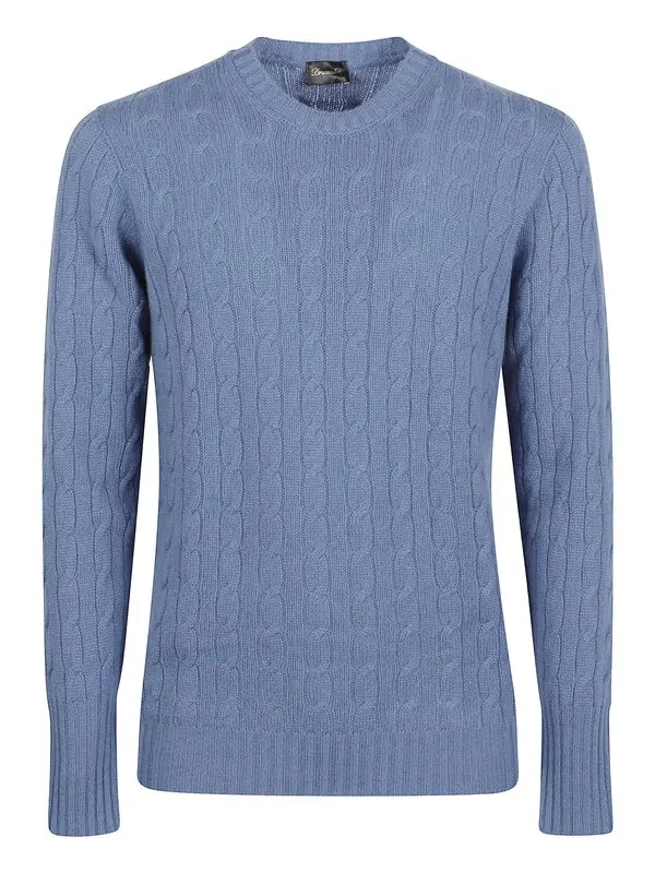 DRUMOHR Roundneck Braided Wool Sweater - Blue