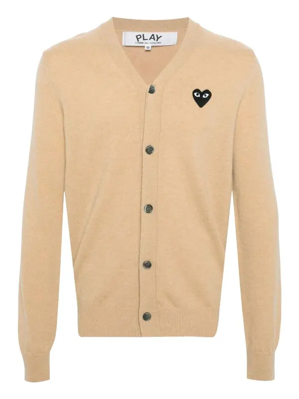 Comme Des Garçons Wool Cardigan With Heart - Beige
